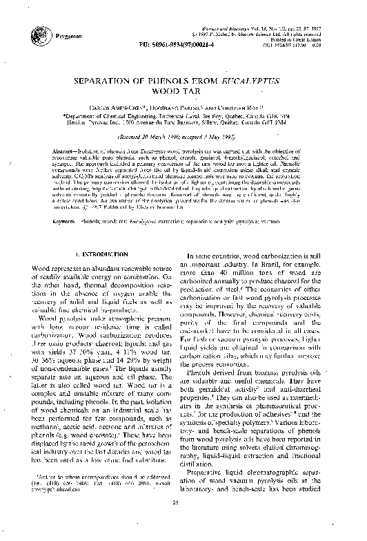 (PDF) Separation of phenols from Eucalyptus wood tar