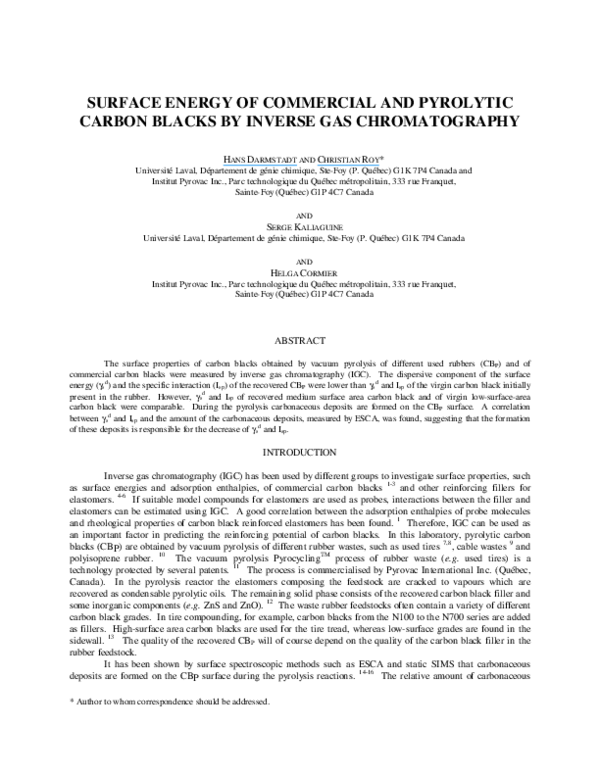 (PDF) Surface Energy of Commercial and Pyrolytic Carbon Blacks by ...