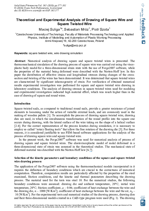 (PDF) Theoretical and Experimental Analysis of Drawing of Square Wire ...