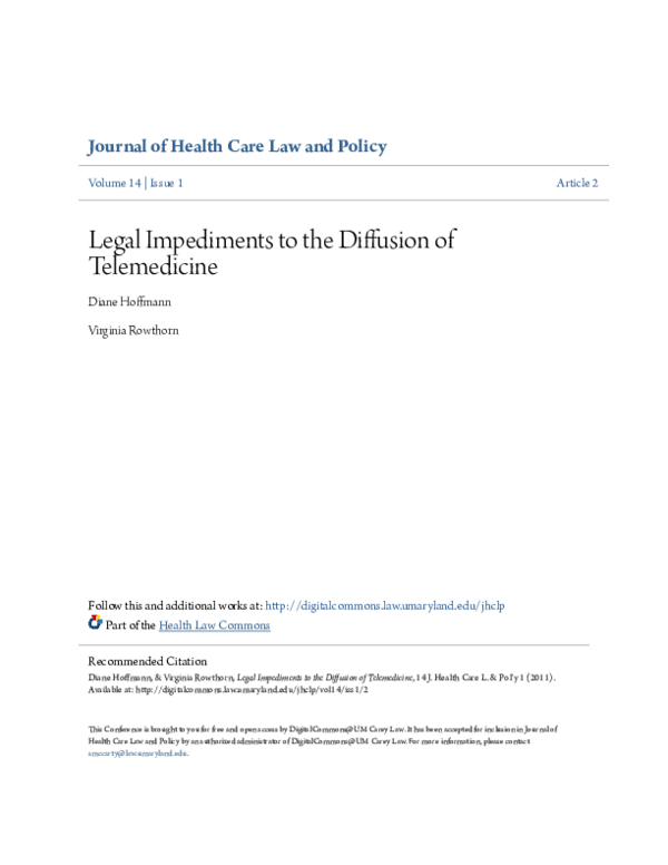 (PDF) Legal Impediments to the Diffusion of Telemedicine