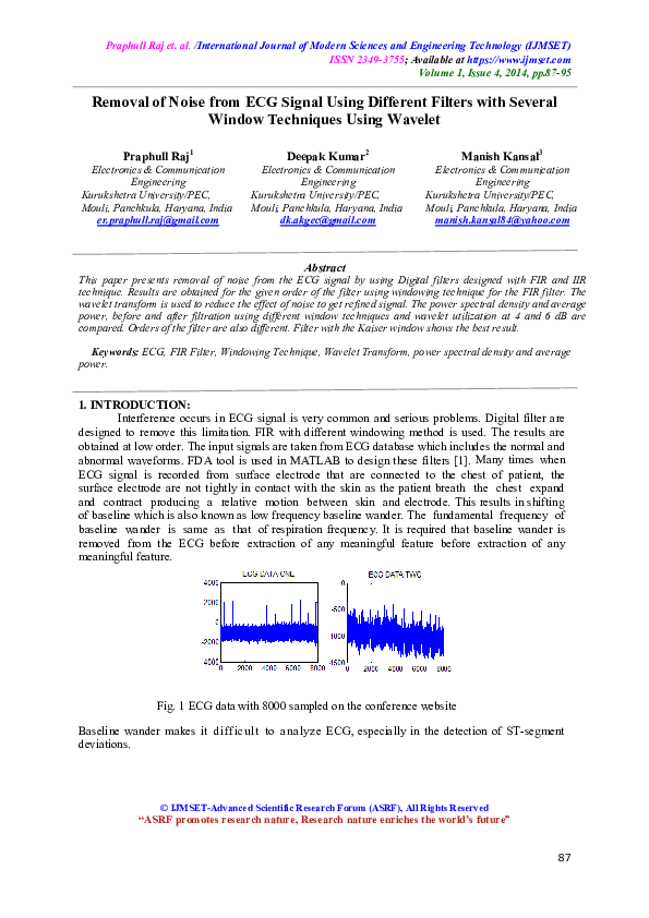 Pdf Removal Of Artifacts From Ecg Signal Using Rls Based Adaptive