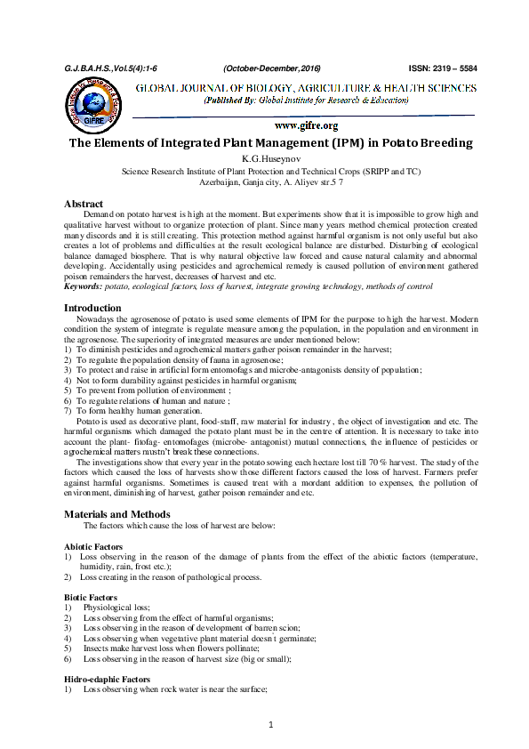 (PDF) The Elements of Integrated Plant Management (IPM) in Potato Breeding