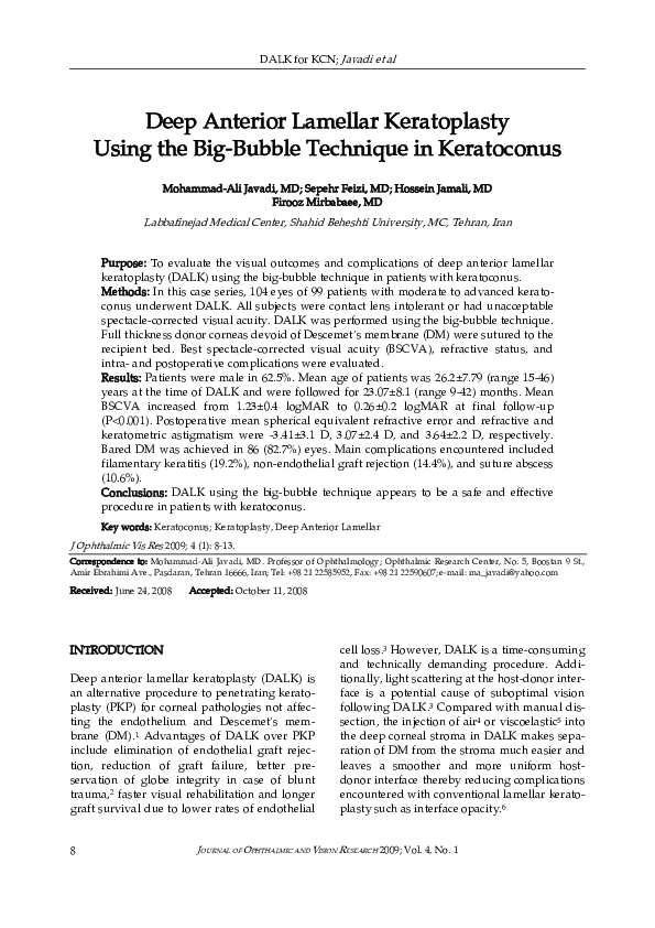 (PDF) Deep Anterior Lamellar Keratoplasty Using Big-Bubble Technique ...