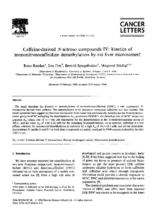 (PDF) Caffeine-derived N-nitroso compounds IV: kinetics of ...