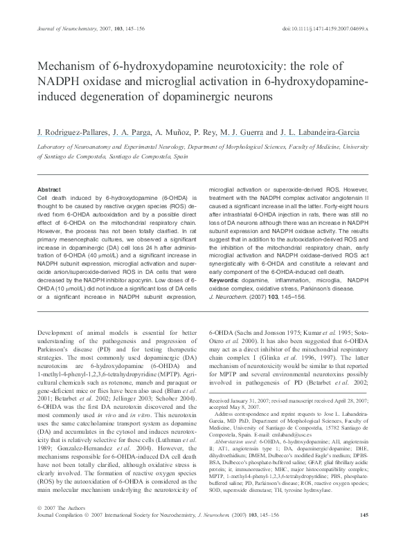(PDF) Mechanism of 6-hydroxydopamine neurotoxicity: the role of NADPH ...