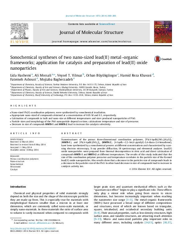 (PDF) Sonochemical syntheses of two nano-sized lead(II) metal–organic frameworks; application ...