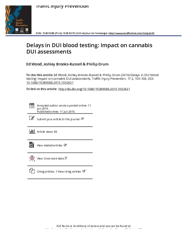 (PDF) Traffic Injury Prevention Delays in DUI blood testing: Impact on ...