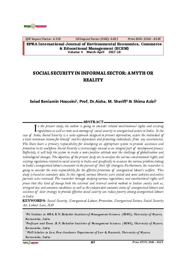 (PDF) SOCIAL SECURITY IN INFORMAL SECTOR: A MYTH OR REALITY