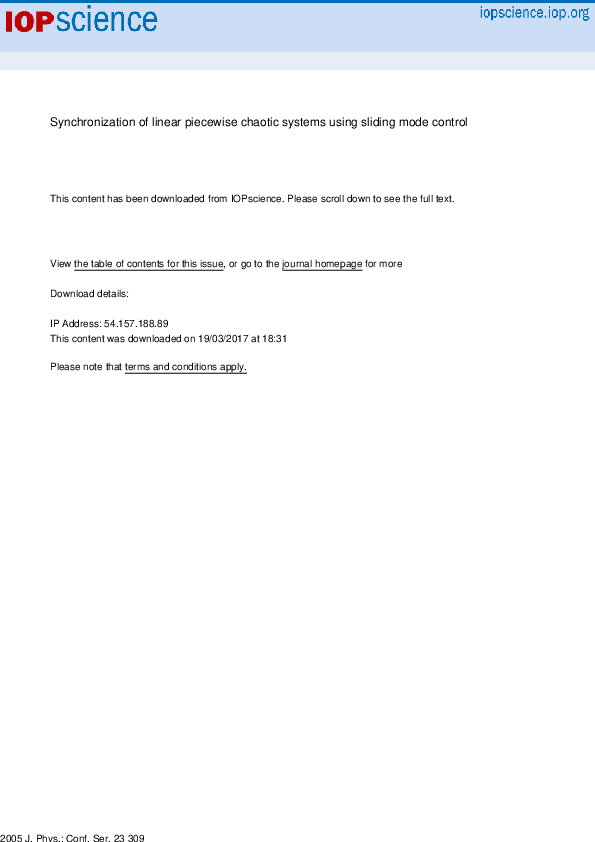 Pdf Synchronization Of Linear Piecewise Chaotic Systems Using Sliding Mode Control