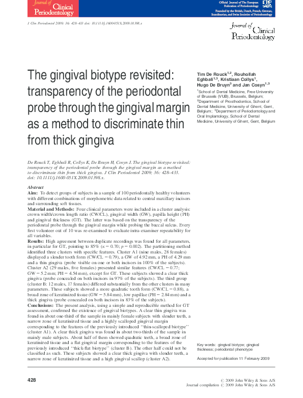 (PDF) The gingival biotype revisited: transparency of the periodontal ...