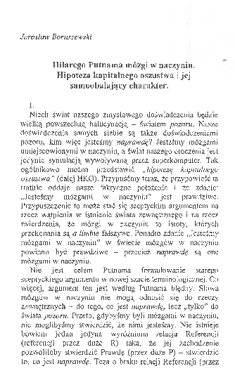 (PDF) Hilarego Putnama mózgi w naczyniu. Hipoteza kapitalnego oszustwa i jej samoobalający charakter