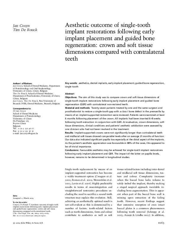 (PDF) Aesthetic outcome of single-tooth implant restorations following ...