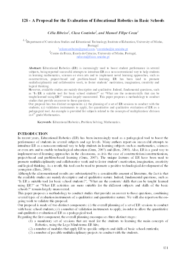 Pdf 28 A Proposal For The Evaluation Of Educational Robotics In Basic Schools