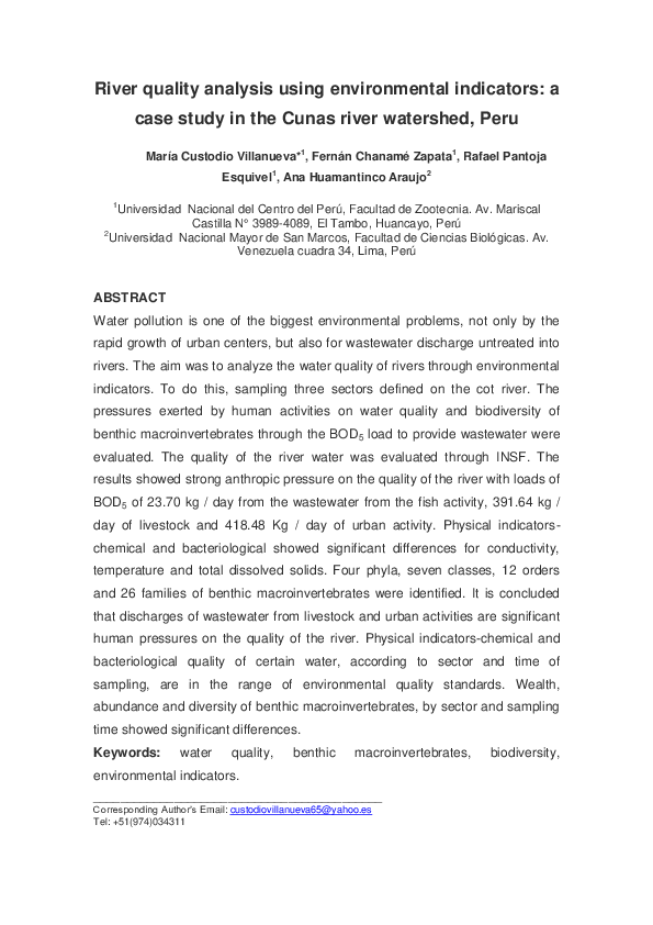 (PDF) River quality analysis using environmental indicators: a case ...