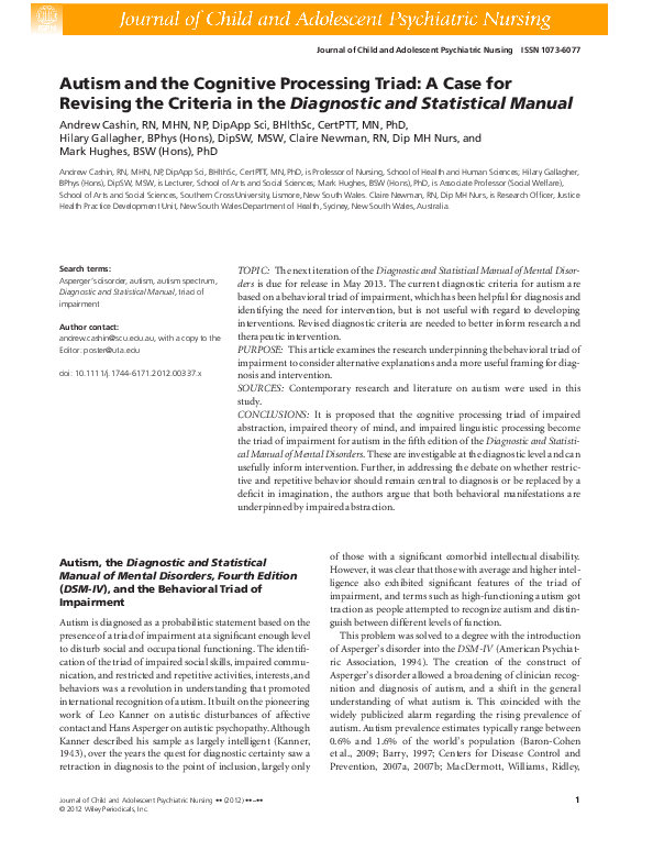 (PDF) Autism and the Cognitive Processing Triad: A Case for Revising ...