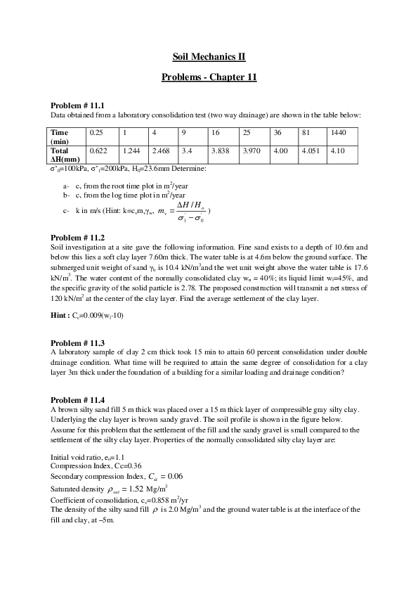 (PDF) Soil Mechanics II Problems -Chapter 11 Problem # 11.1