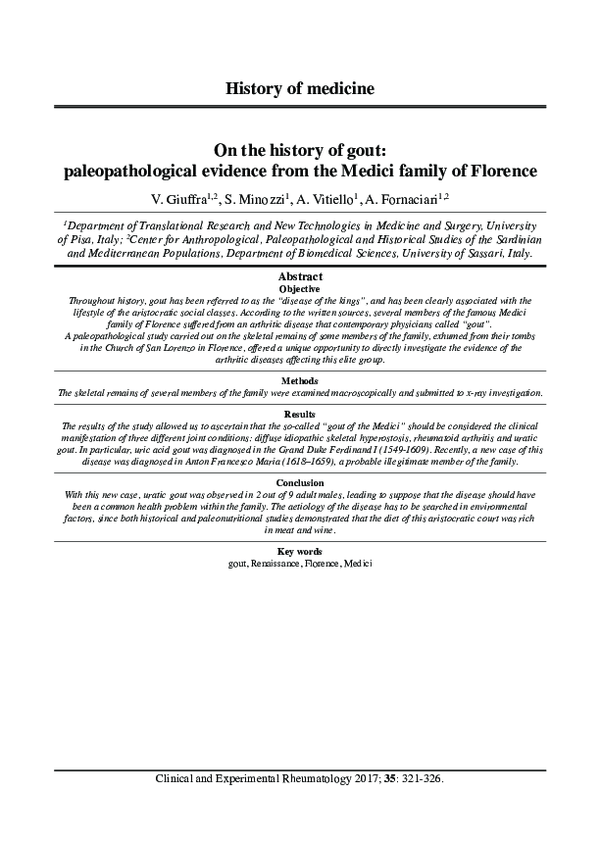 (PDF) On the history of gout: paleopathological evidence from the ...