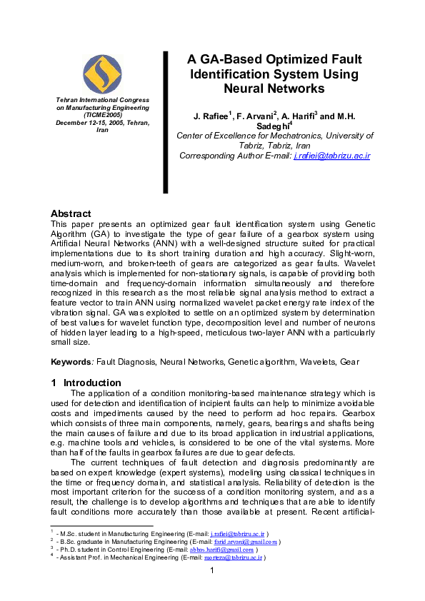 Pdf A Ga Based Optimized Fault Identification System Using Neural Networks Ma Rafiee J