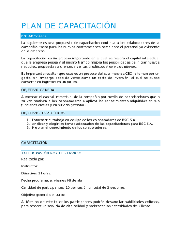 (DOC) Plan de capacitación