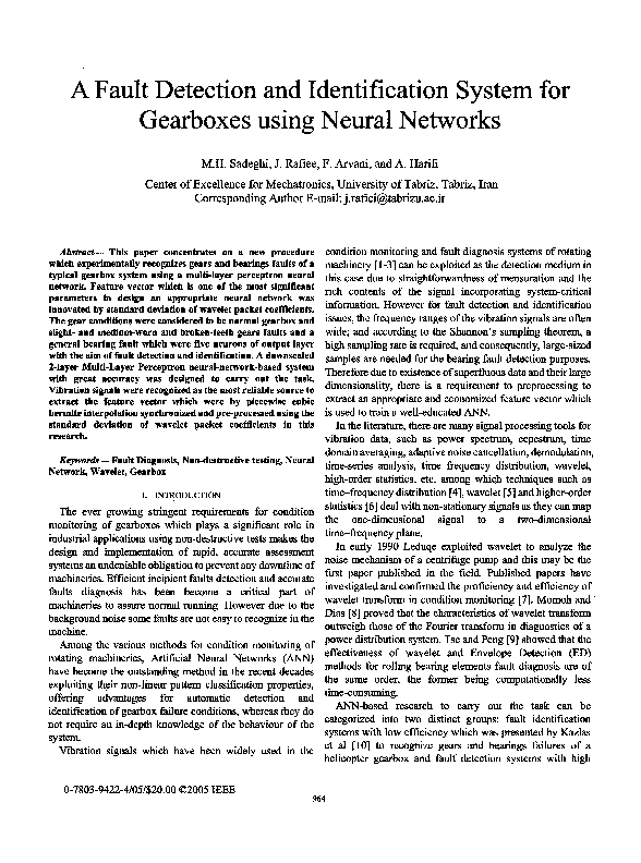 Pdf A Fault Detection And Identification System For Gearboxes Using Neural Networks