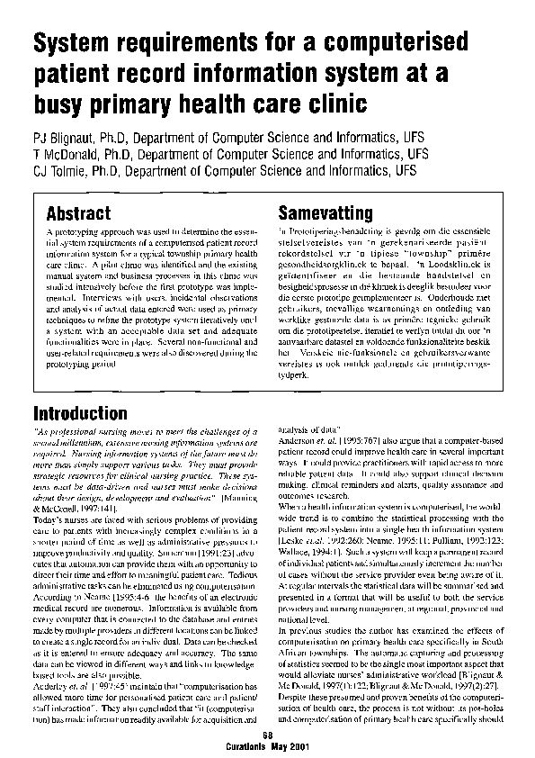 (PDF) System requirements for a computerised patient record information ...
