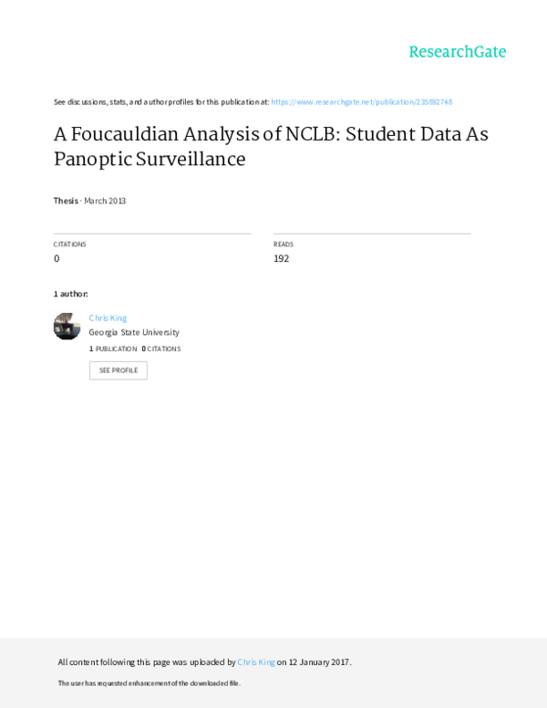 (PDF) A Foucauldian Analysis of NCLB: Student Data As Panoptic ...