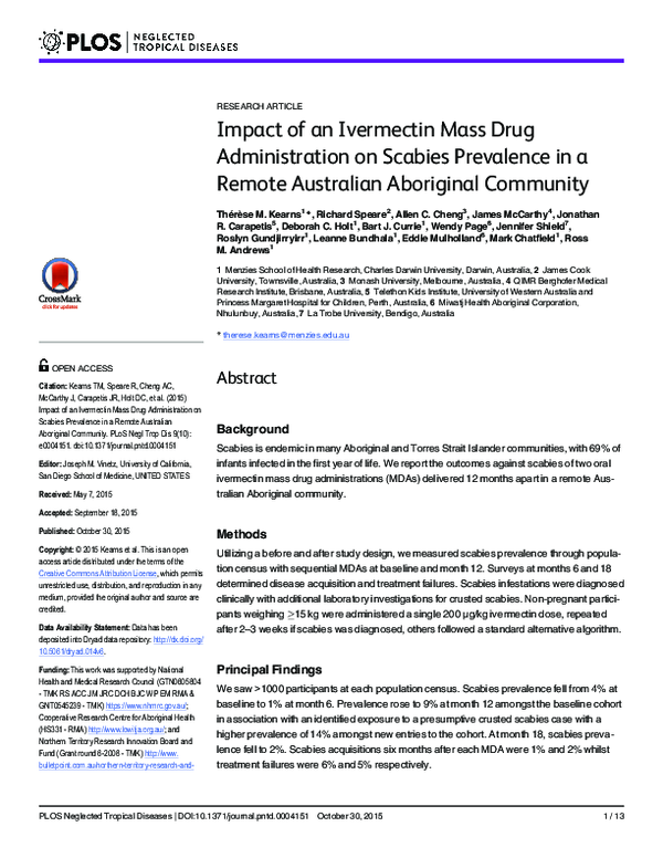 Pdf Impact Of An Ivermectin Mass Drug Administration On Scabies Prevalence In A Remote