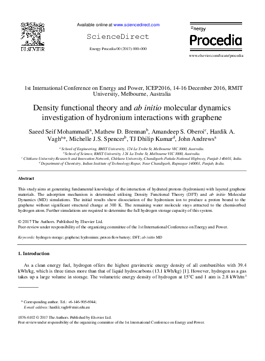 (PDF) Density functional theory and ab initio molecular dynamics investigation of hydronium ...