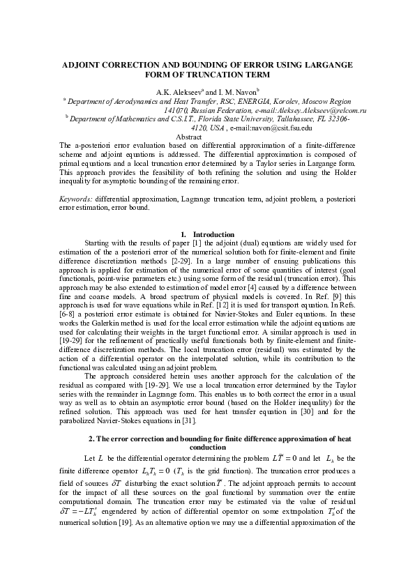 Pdf Adjoint Correction And Bounding Of Error Using Lagrange Form Of
