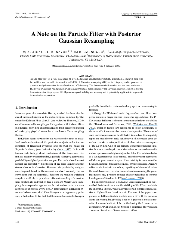 (PDF) A Note on the Particle Filter with Posterior Gaussian Resampling