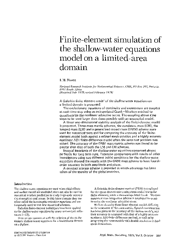 Pdf Finite Element Simulation Of The Shallow Water Equations Model On