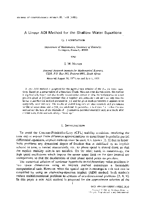 Pdf A Linear Adi Method For The Shallow Water Equations