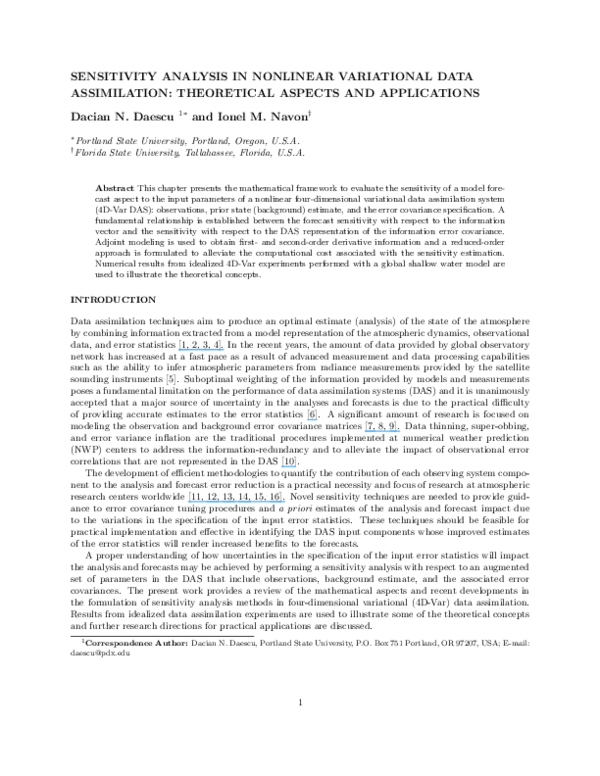 Pdf Sensitivity Analysis In Nonlinear Variational Data Assimilation Theoretical Aspects And