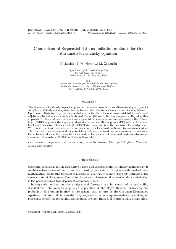 (PDF) Comparison of sequential data assimilation methods for the Kuramoto-Sivashinsky equation