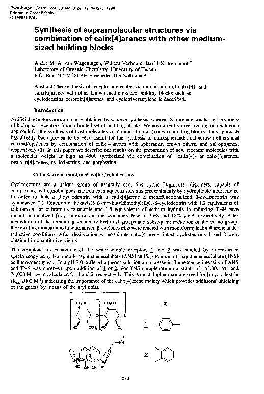 (PDF) Synthesis of supramolecular structures via combination of calix[4 ...