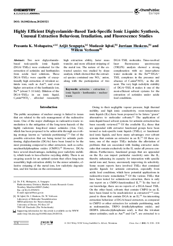 (PDF) Highly Efficient Diglycolamide-Based Task-Specific Ionic Liquids: Synthesis, Unusual ...