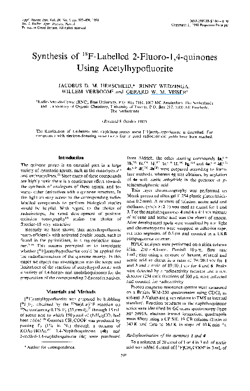 (PDF) Synthesis of 18F-labelled 2-fluoro-1,4-quinones using ...