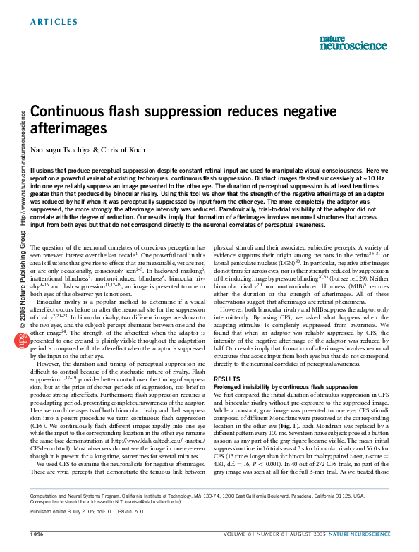(PDF) Continuous flash suppression reduces negative afterimages