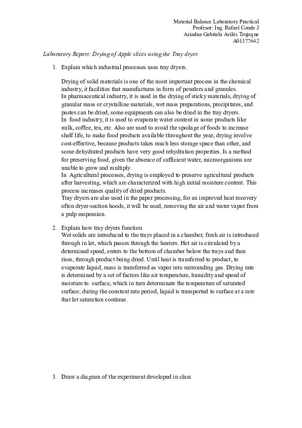 (DOC) Laboratory Report: Drying of Apple slices using the Tray dryer
