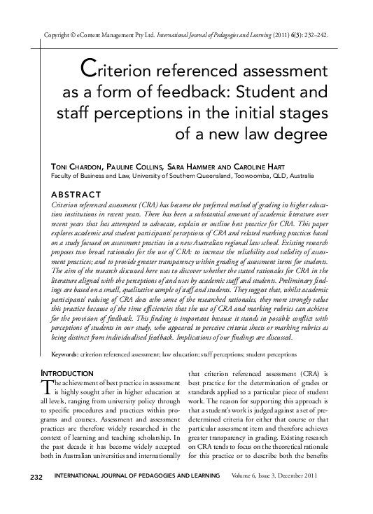 (PDF) Criterion referenced assessment as a form of feedback: Student ...