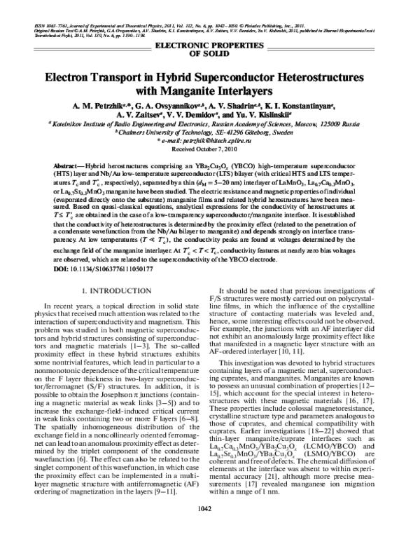 (PDF) Electron transport in hybrid superconductor heterostructures with ...
