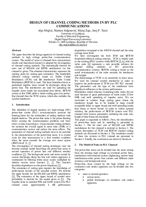 (PDF) Design of channel coding methods in HV PLC communications