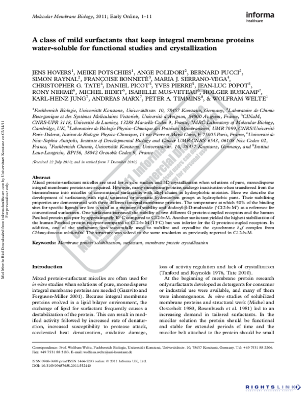 (PDF) A class of mild surfactants that keep integral membrane proteins ...
