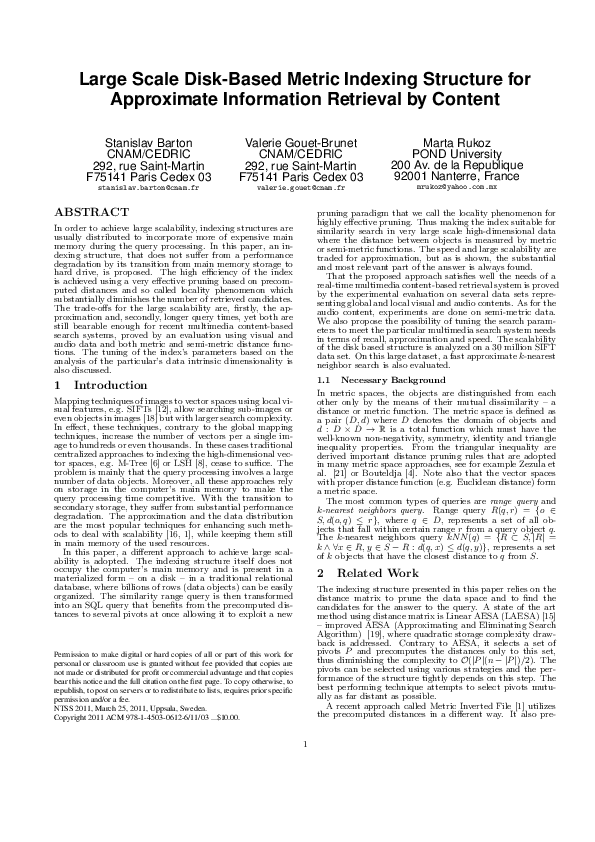 (PDF) Large scale disk-based metric indexing structure for approximate information retrieval by ...
