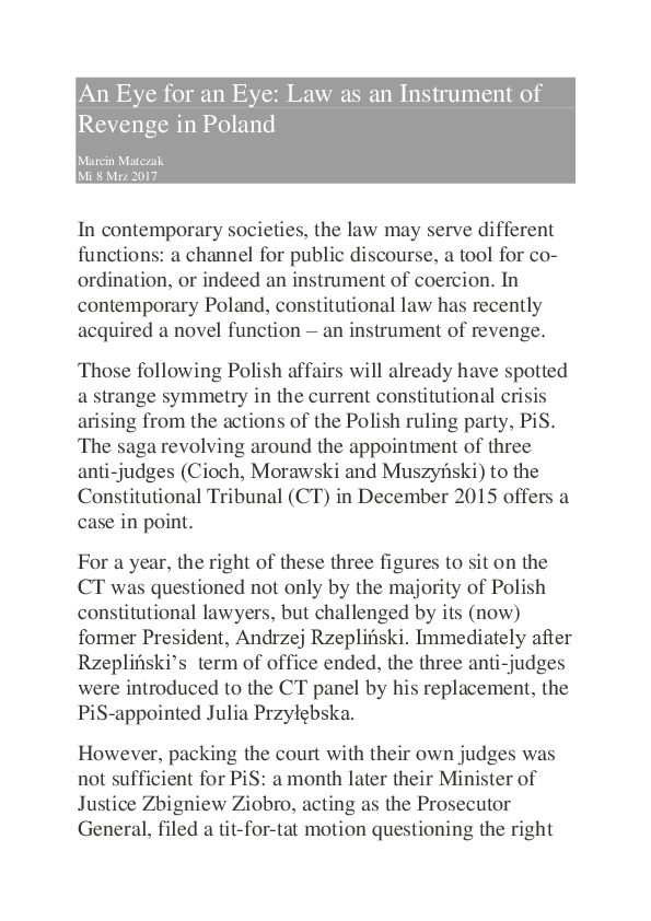 (PDF) An Eye for an Eye: Law as an Instrument of Revenge in Poland