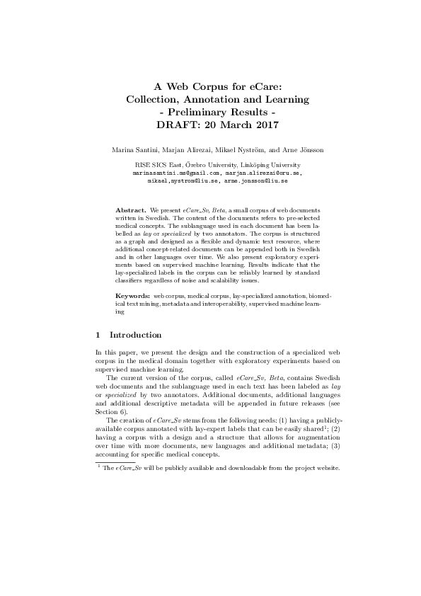 (PDF) A Web Corpus for eCare: Collection, Annotation and Learning ...