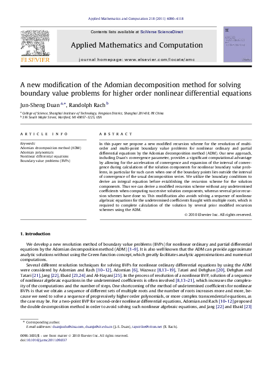 Pdf A New Modification Of The Adomian Decomposition Method For Solving Boundary Value Problems
