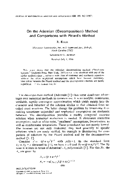 (PDF) On the Adomian (decomposition) method and comparisons with Picard's method