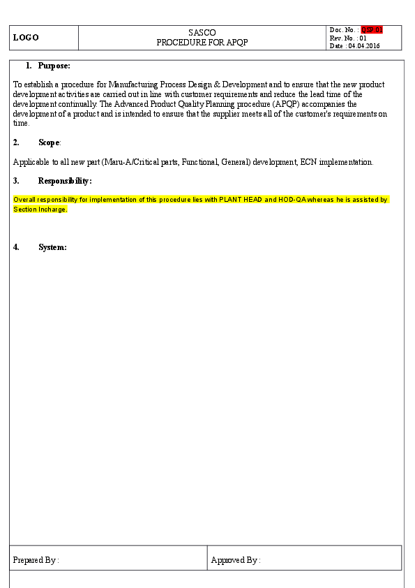 (DOC) APQP Procedure