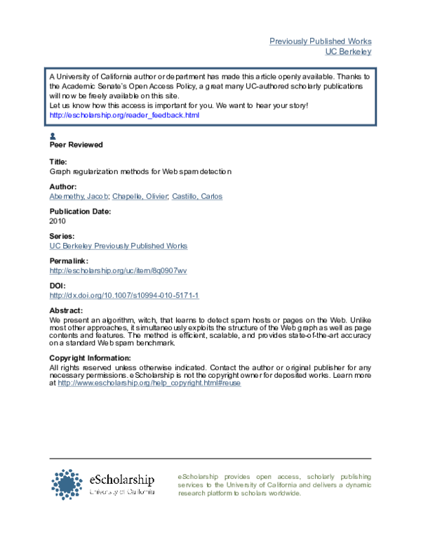 (PDF) Graph regularization methods for Web spam detection